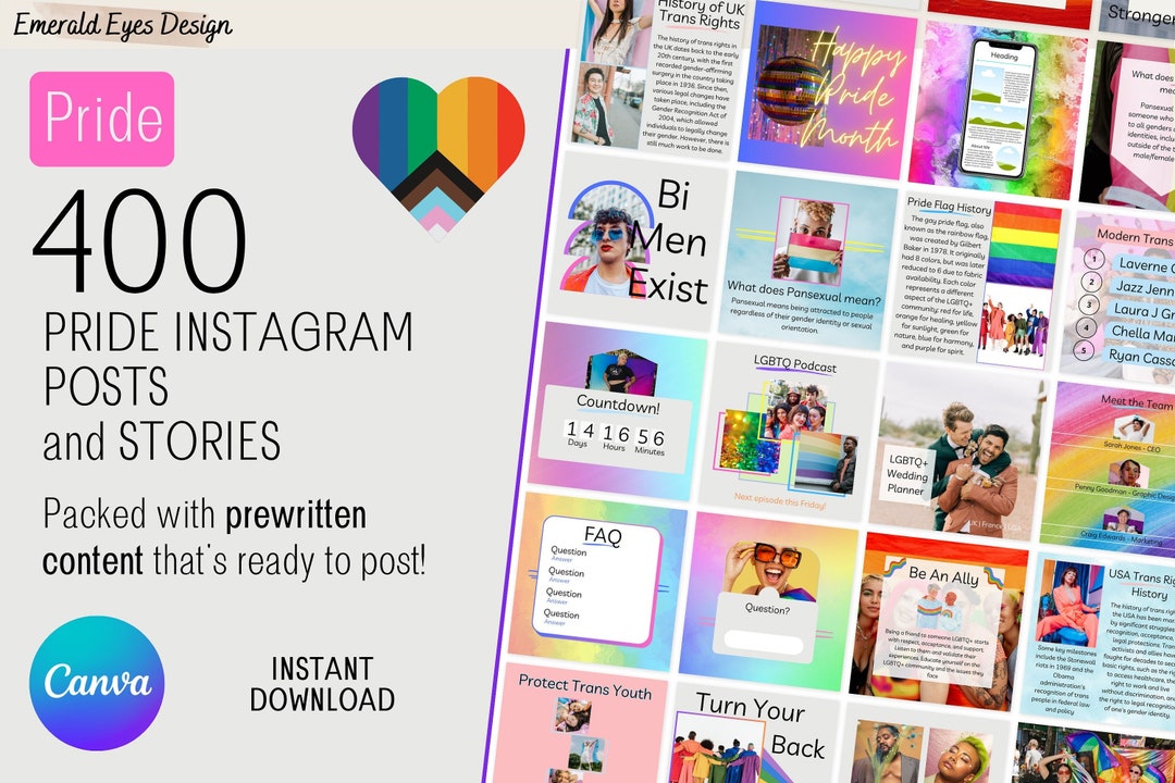 400 Pride Instagram Prewritten Content Bundle Templates LGBTQ Gay ...