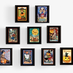 15 Vintage Halloween Posters, Cute Witch, Pumpkins, Black Cat (digital ...
