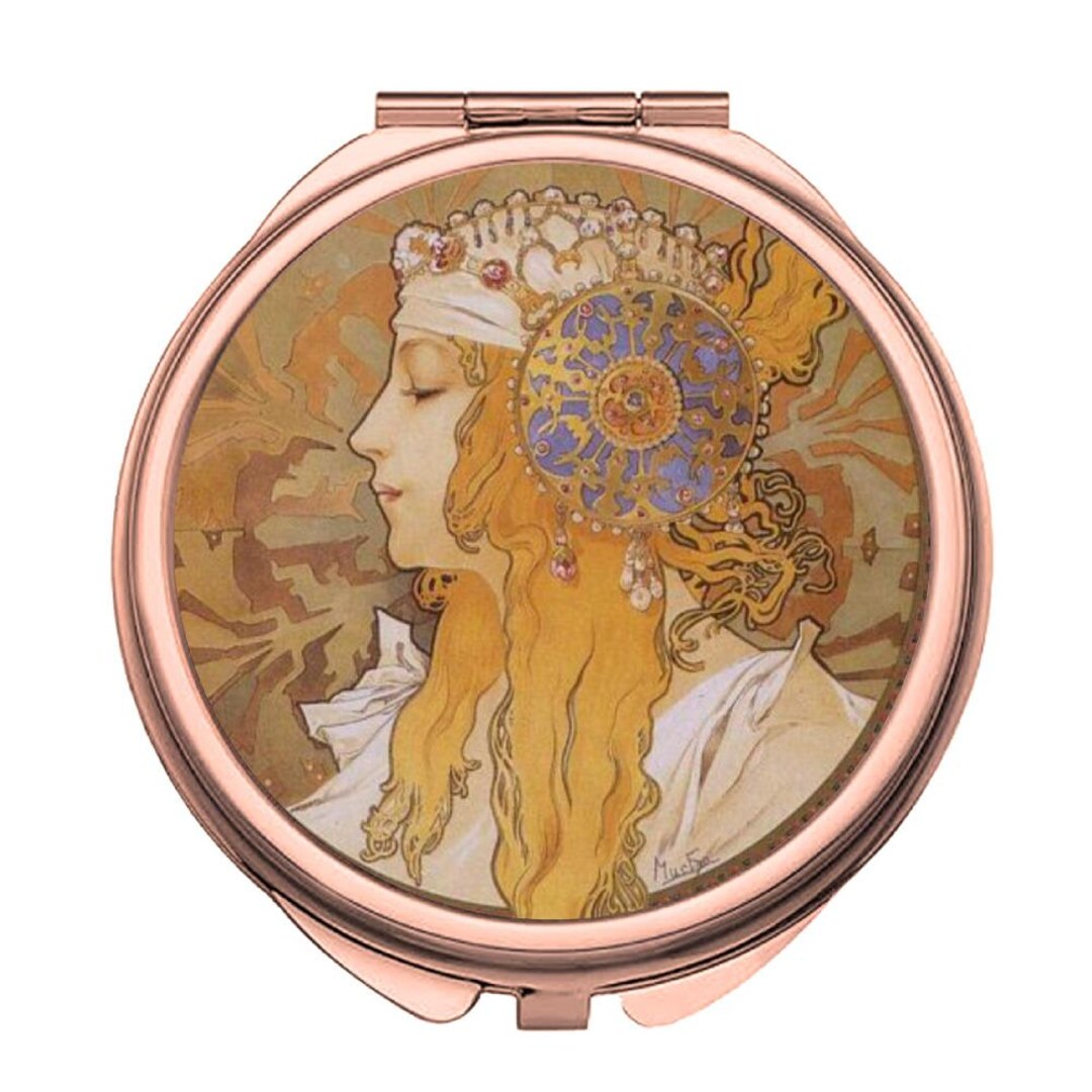 Alphonse Mucha Compact Mirror, Byzantine Head, Blonde. Rose Gold Frame ...