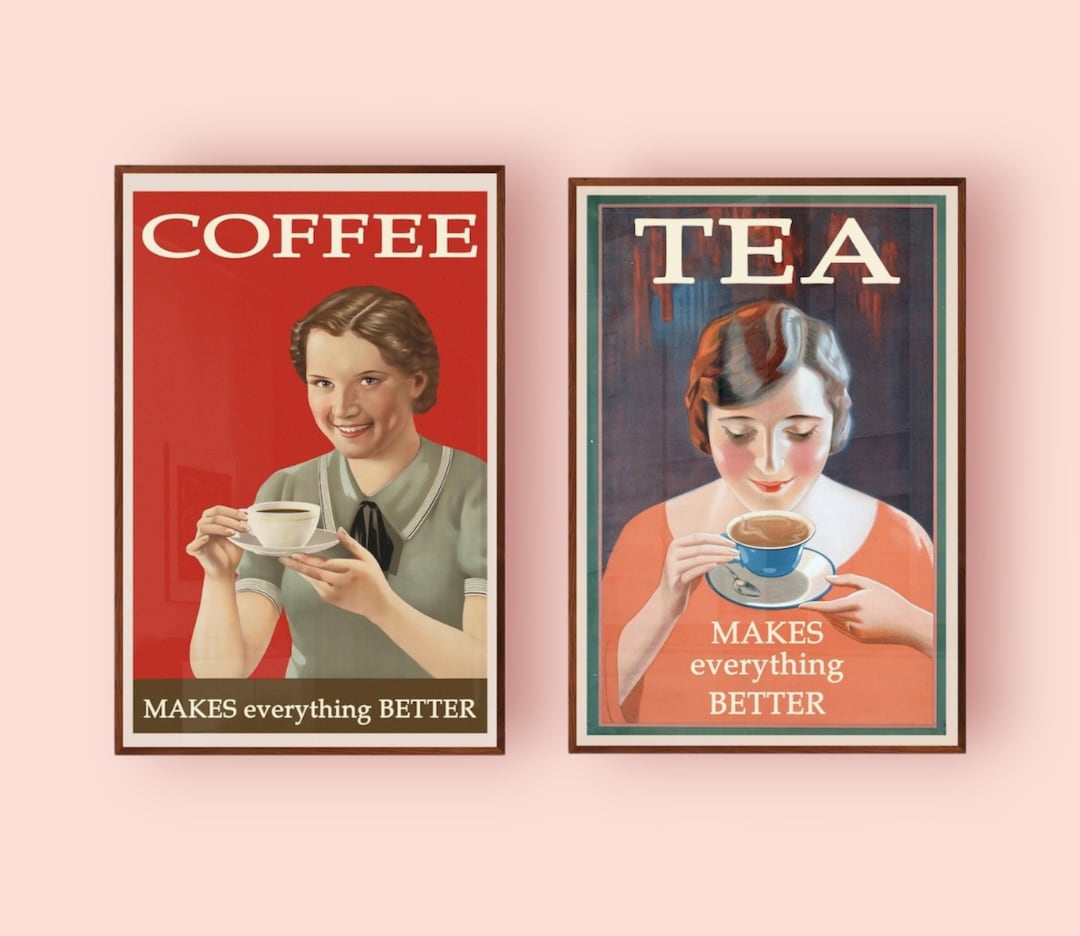 Retro Tea and Coffee Posters, Vintage Kitchen Decor. DIGITAL DOWNLOAD ...