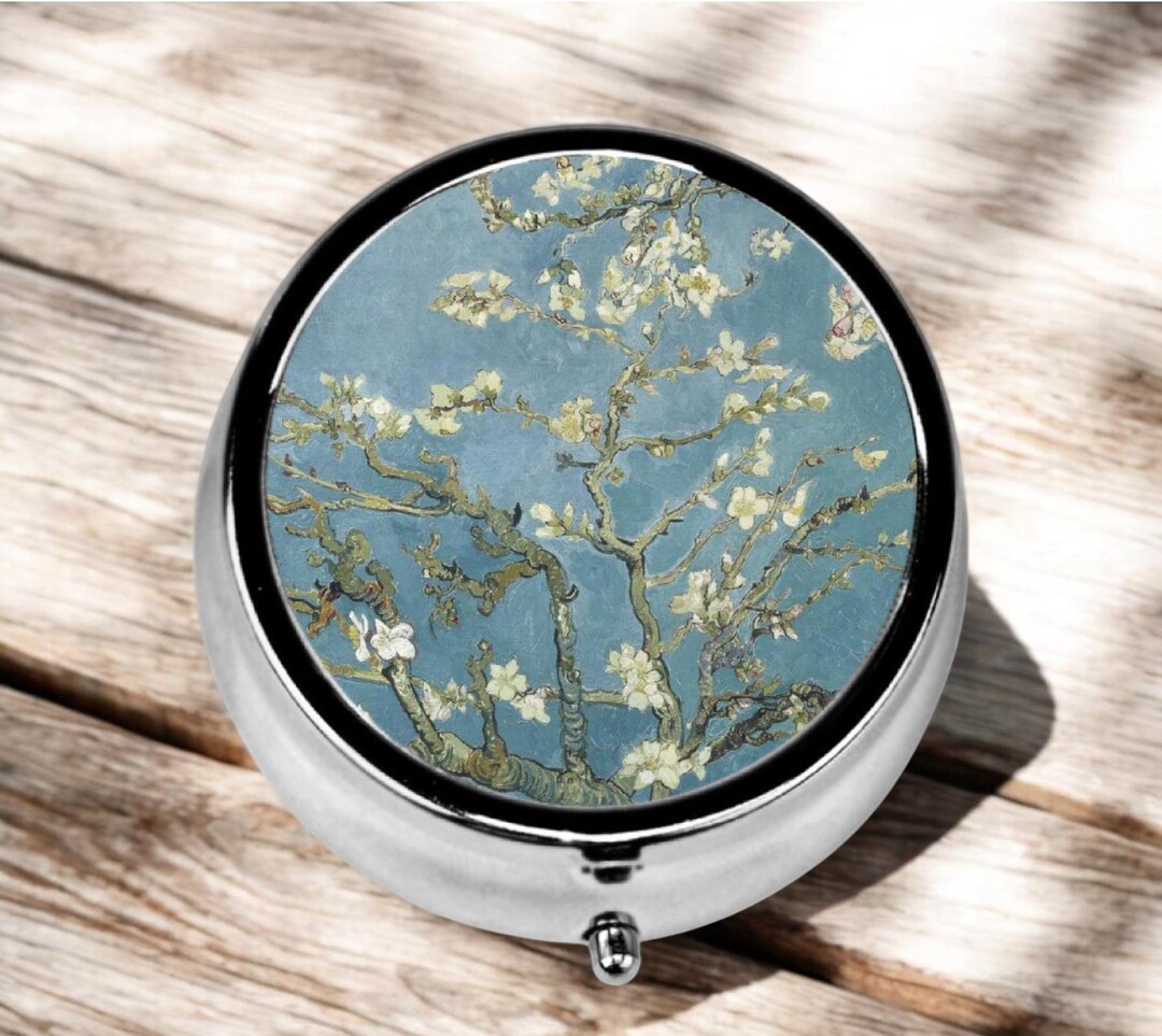 Van Gogh Pill Box With Mirror, Almond Blossom Pill Case for Handbag ...