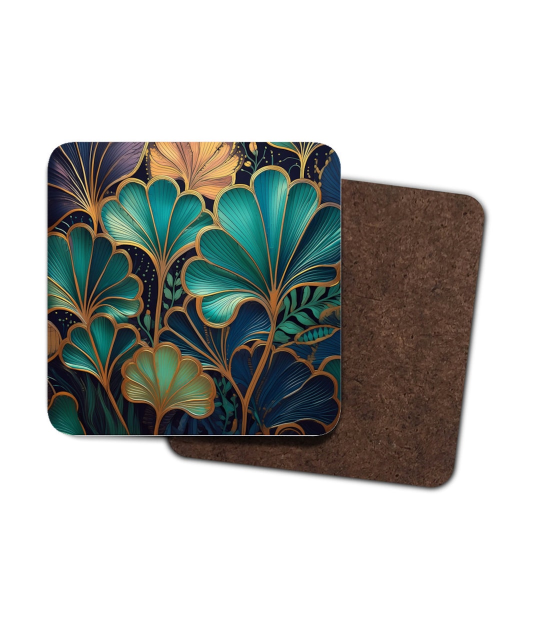 Art Deco Coasters in Teal and Gold, Set of 4 Coasters, Vintage Home ...