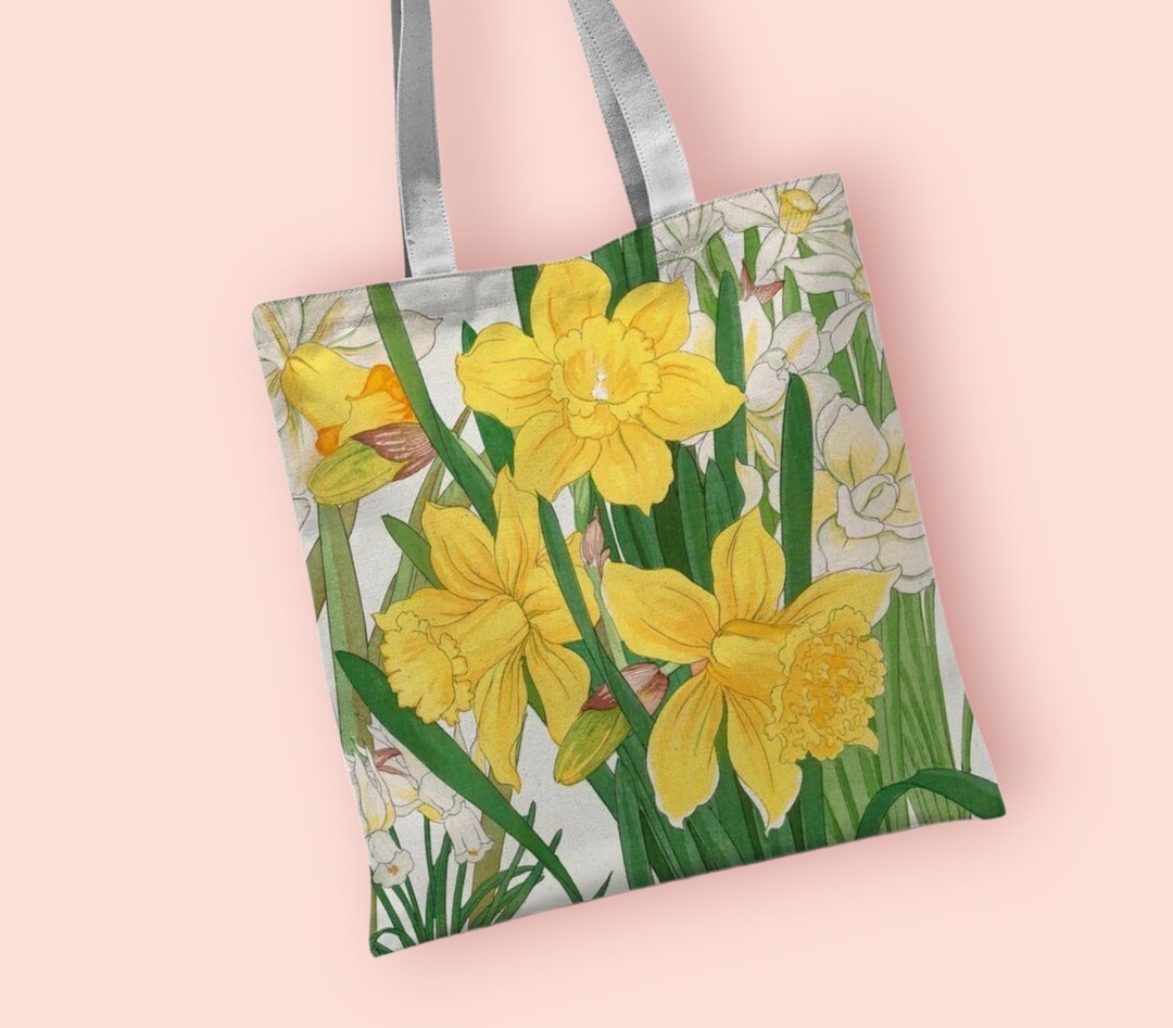 Vintage Daffodil Tote Bag, Large Handbag Purse, Floral Japanese Art ...