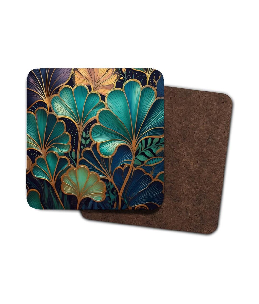 SINGLE Art Deco Coaster in Teal and Gold, One Wooden Coaster, Vintage ...