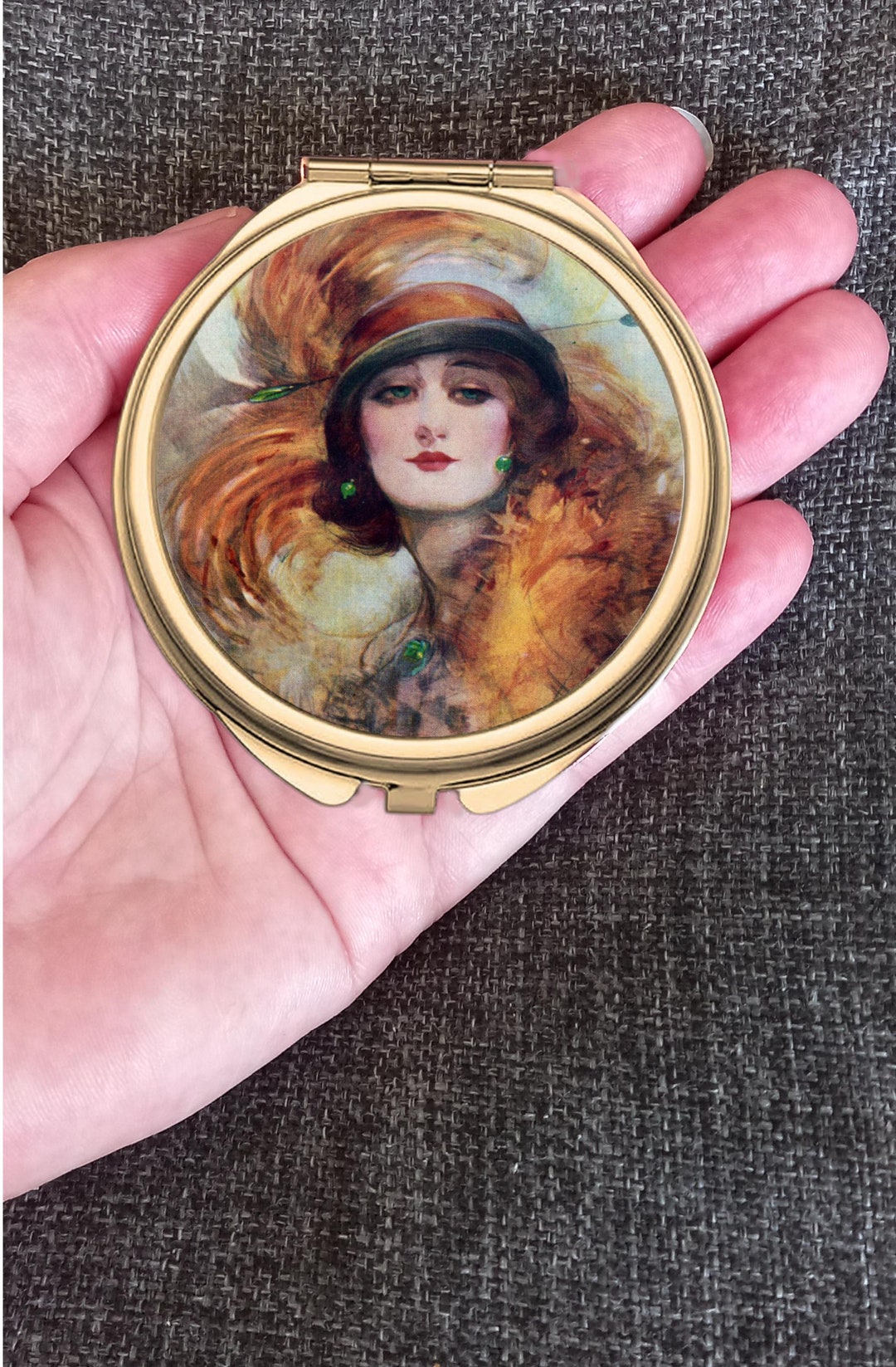 Art Deco Compact Mirror, Edwardian Lady, Round Past Times Pocket Mirror ...