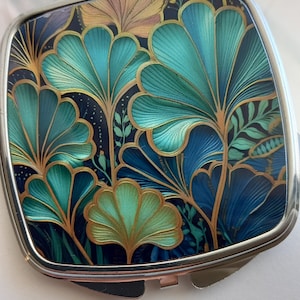 Art Deco Compact Mirror in Teal and Gold, Vintage Makeup Compact, Past ...