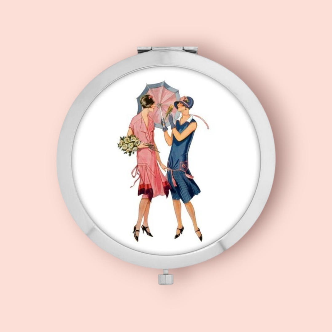 Flapper Girls Compact Mirror, Round Push Button Makeup Compact, Past ...