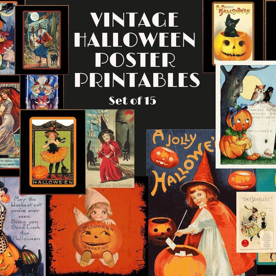15 Vintage Halloween Posters, DIGITAL DOWNLOAD. Halloween Decor Crafts ...