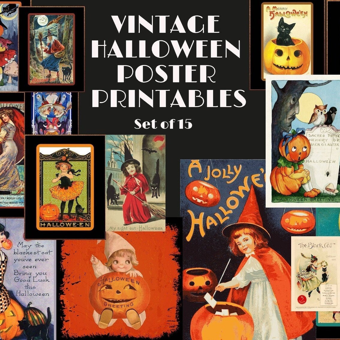15 Vintage Halloween Posters, DIGITAL DOWNLOAD. Halloween Decor Crafts ...
