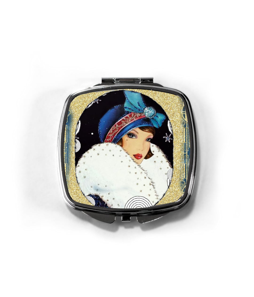 Art Deco Compact Mirror for Her, Glam Flapper Girl | Pocket Mirror ...