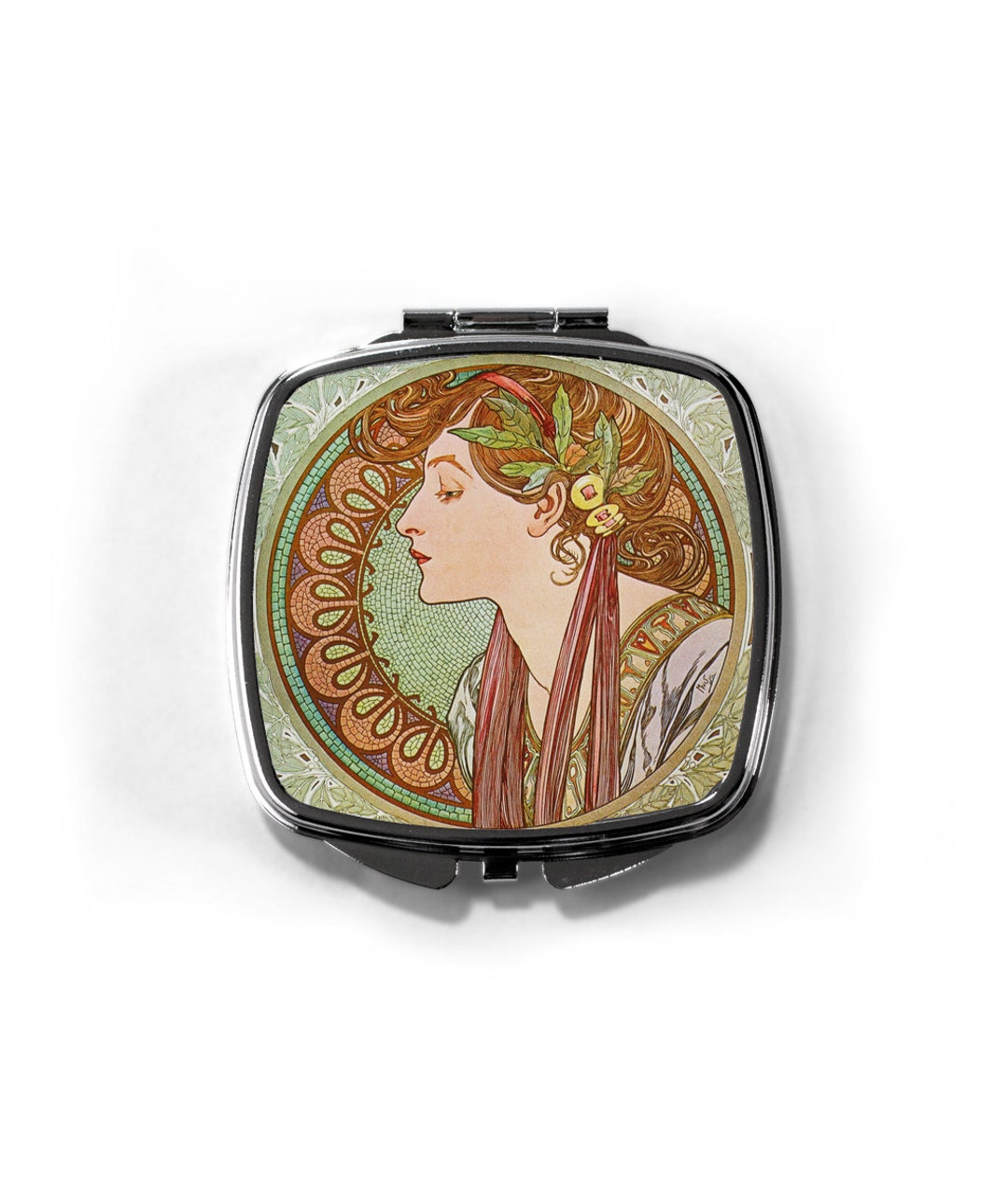 Alphonse Mucha Mirror, Laurel Art Print. Vintage Compact, Handbag ...