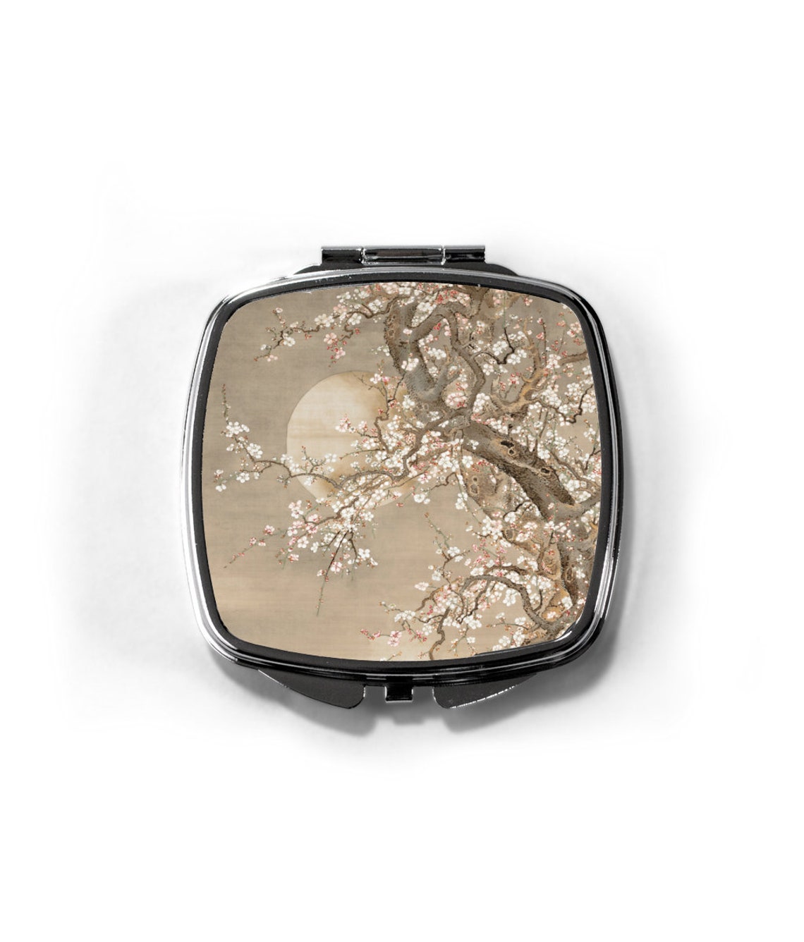 Celestial Moon Art Compact Mirror, Japanese Art, Pink and White Blossom ...