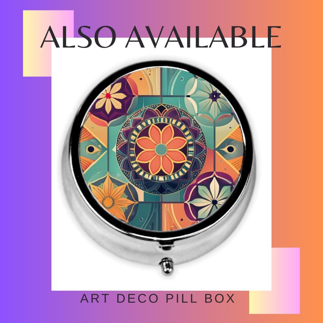 Black and Gold Pill Box With Mirror, Art Deco Pill Case for Handbag ...