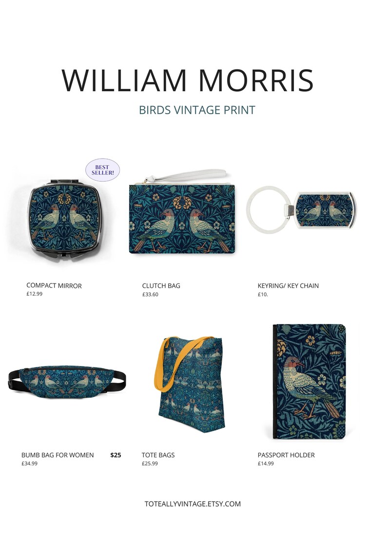 William Morris Strawberry Thief Keyring for Women, Vintage Keychain ...