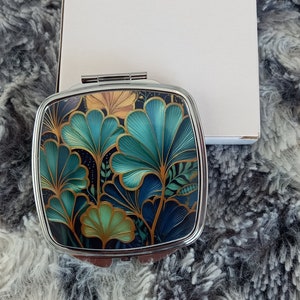 Art Deco Compact Mirror in Teal and Gold, Vintage Makeup Compact, Past ...