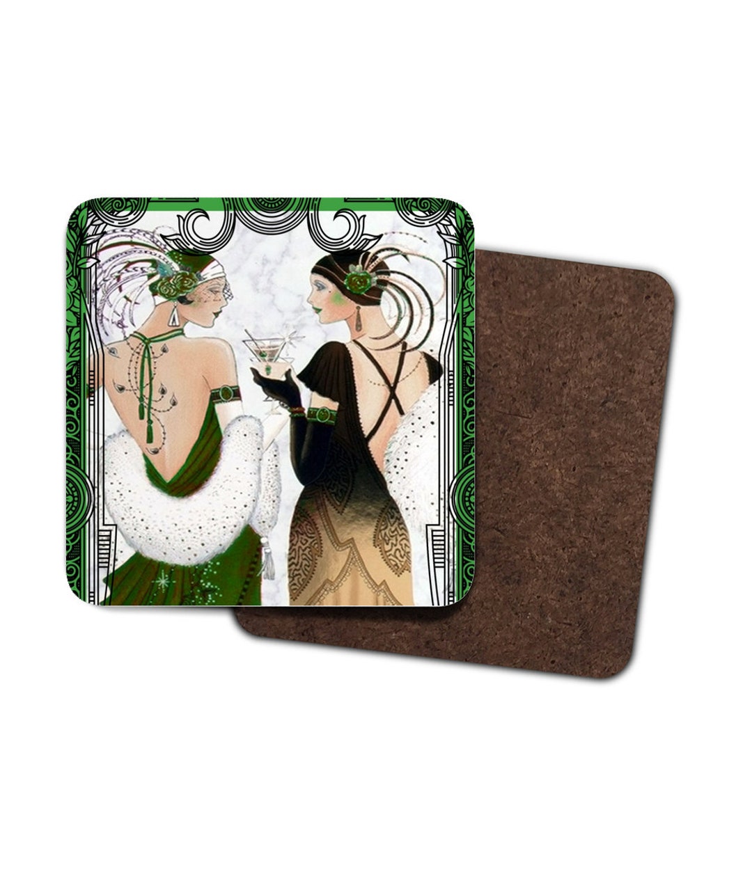 Art Deco Christmas Coasters Set of 4, Vintage Flapper Girls, Handmade ...