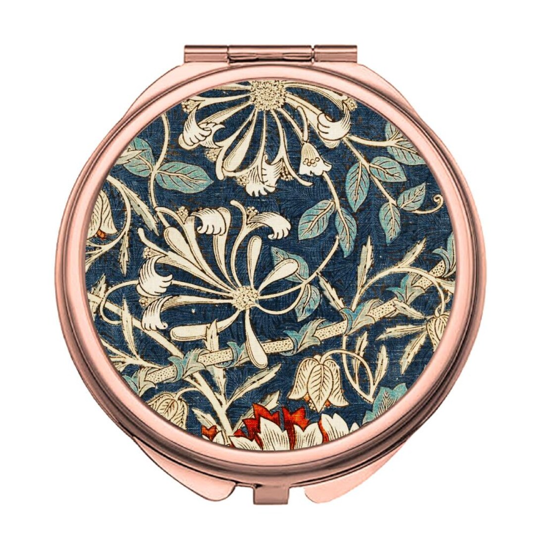 William Morris Honeysuckle Round Compact Mirror, Rose Gold Frame. Vintage Makeup Compact, Past ...