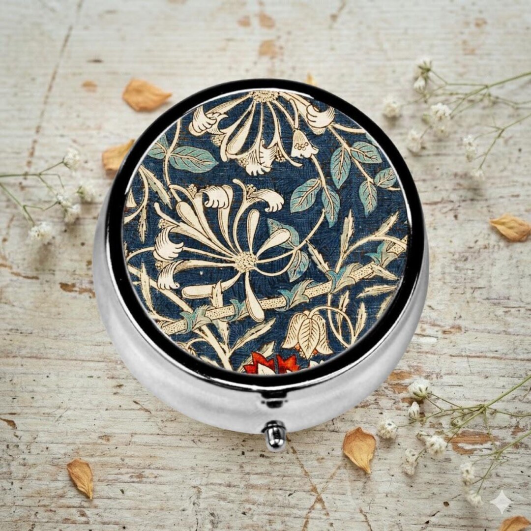 William Morris Pill Box With Mirror, Honeysuckle Vintage Pill Case for ...