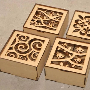 3 Laser Cut Wooden Custom Gift Boxes With 3 Designs Glowforge Box ...