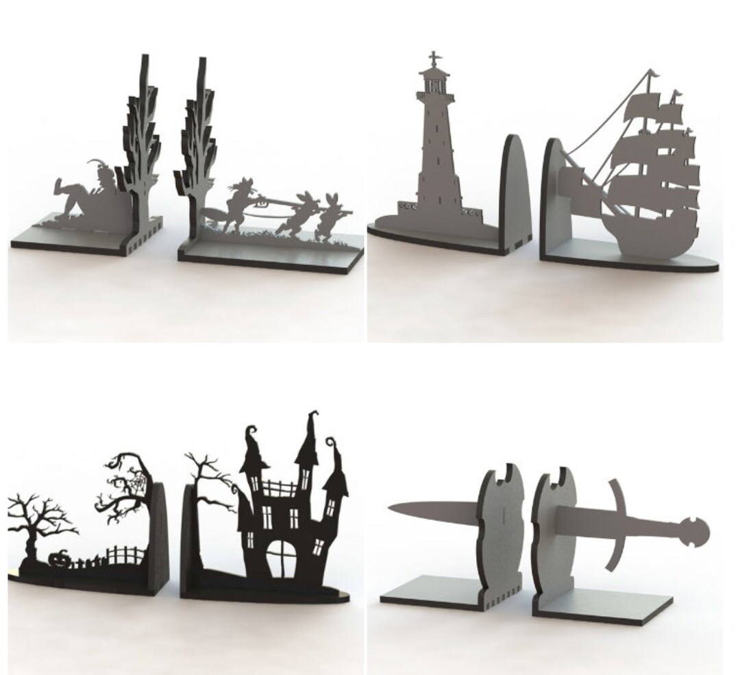 SVG 4 Design 3D of Bookends Organiser Halloween Laser Cut Files Book ...