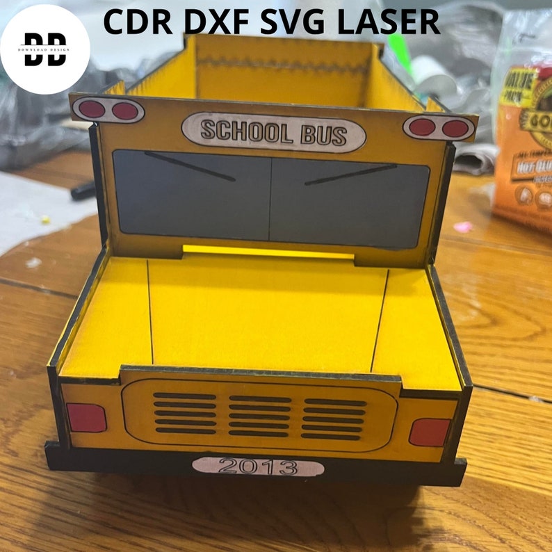 Laser Cut School Bus Box SVG File School Bus Decor Mini School Bus ...
