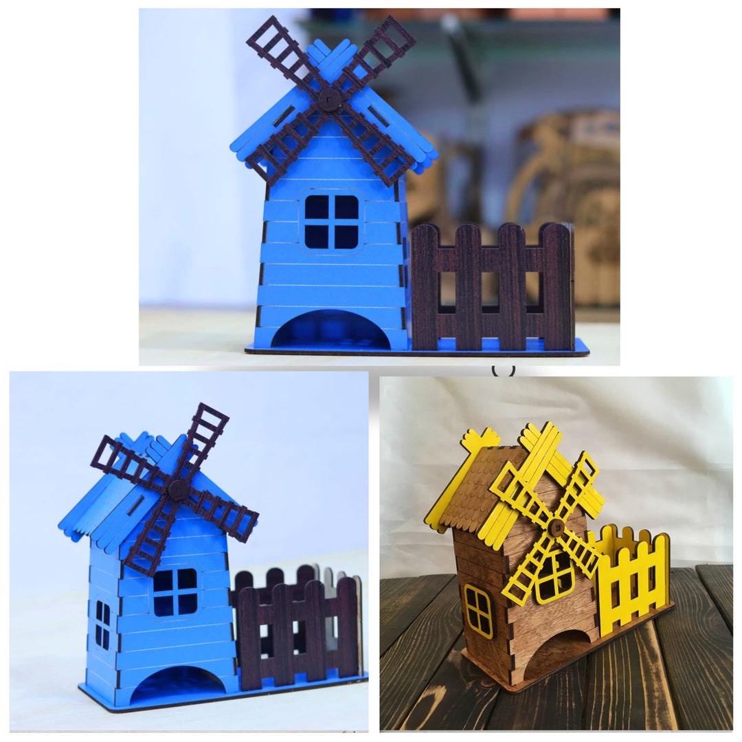Laser Cut Windmill Tea House Laser Cut Wooden Old Windmill Tea House ...