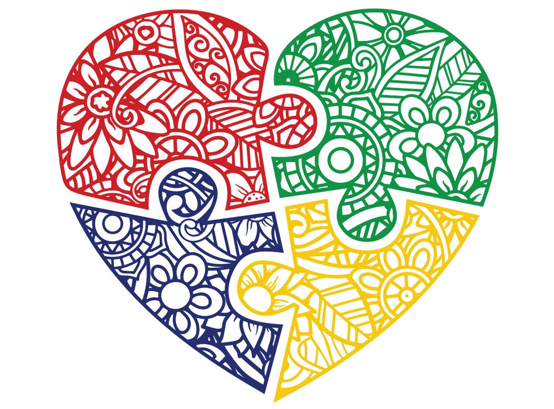 Heart Puzzle Cut File Color Heart Cut File | Heart Clipart | Heart ...