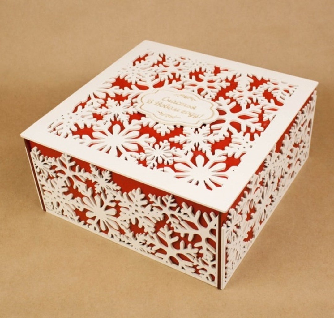 Laser Cut Snowflake Box Square Snowflake Christmas Gift Box Wooden ...