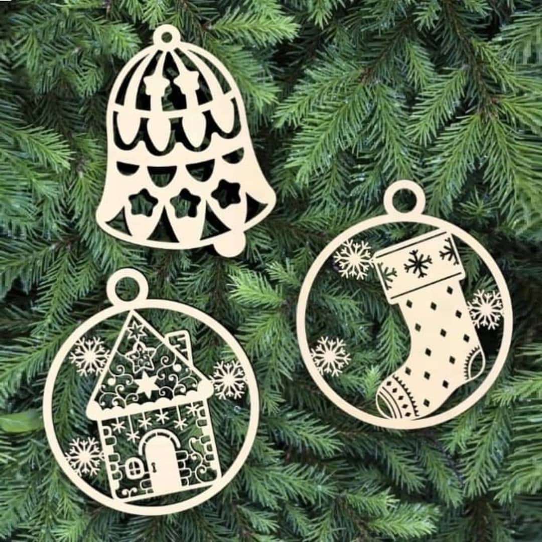 CHRISTMAS ORNAMENTS Laser Cut Files Cdr Set and Glowforge Christmas ...