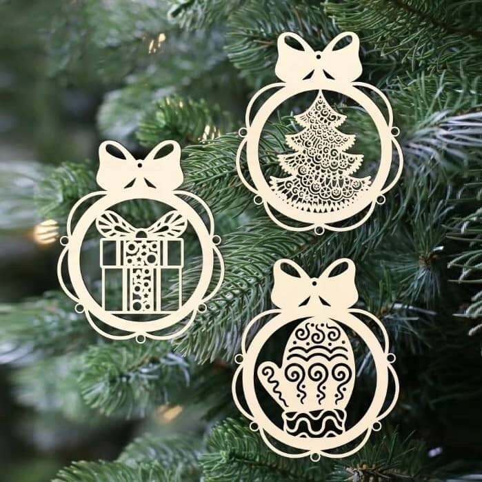 Christmas Baubles Svg Dxf Cdr Ornaments Laser Cut Template Cut Files ...