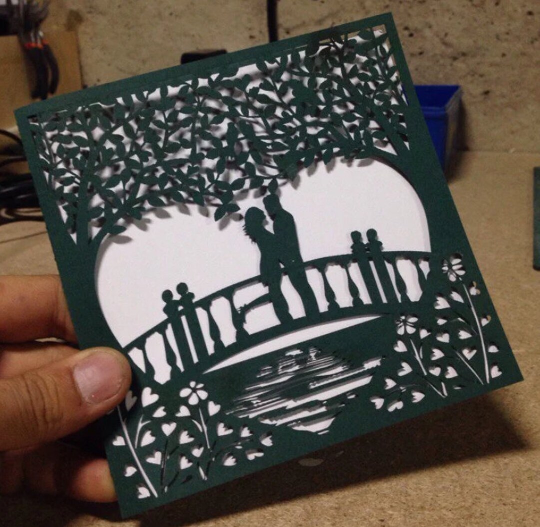 Couple Standing Heart Design Invitation Card Laser Cutting Template ...