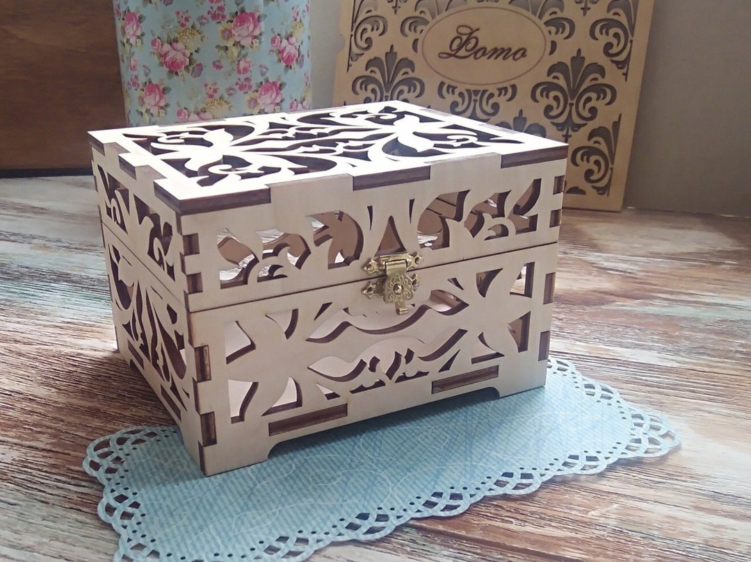 Laser Cut Souvenir Box Casket for Rings Jewelry Box Decorative Wooden ...