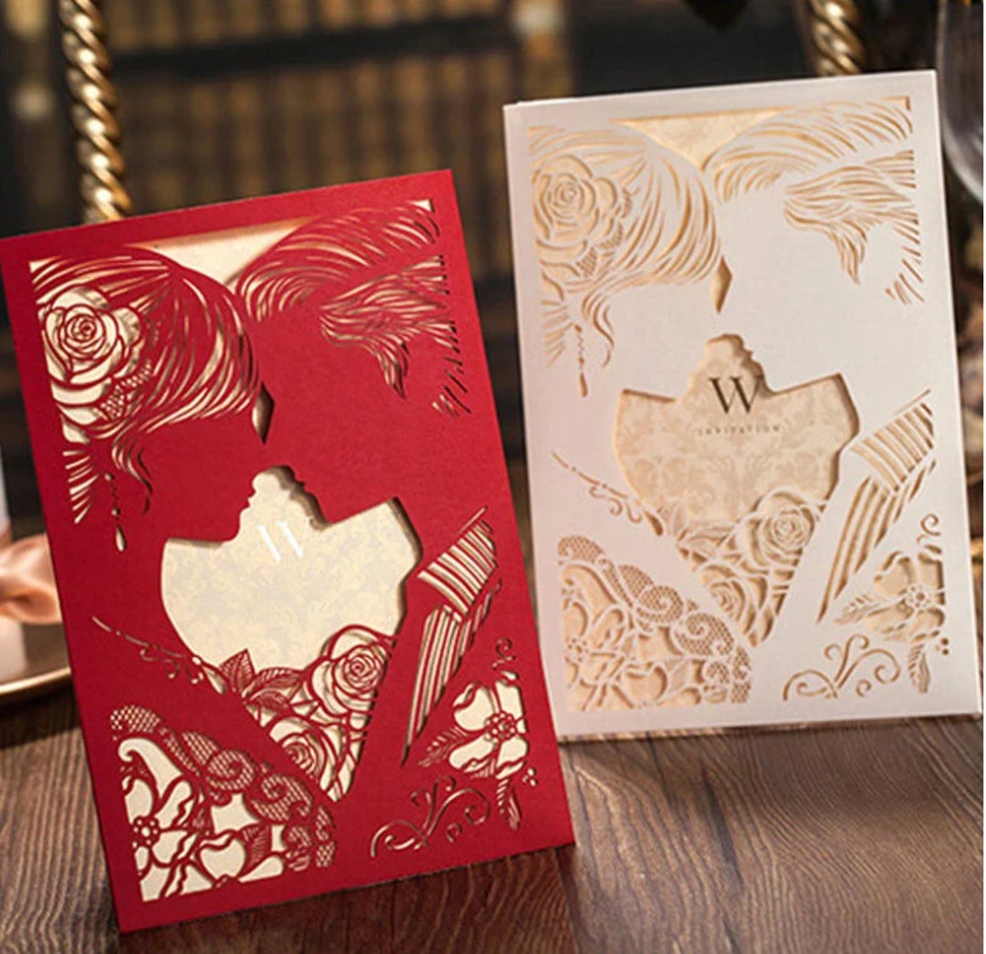 Invitation Card Couple Design Laser Cutting Template SVG Bride Card Cut ...