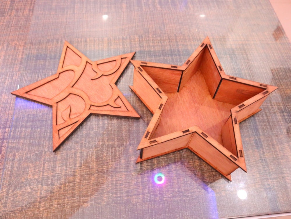 Laser Cut Star Wood Box 3mm Laser Cut Wooden Star Box Svg Template ...