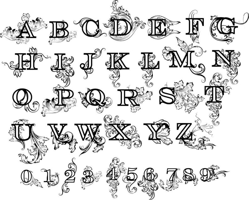 Laser Engrave Monogram Letters Numbers DXF File Floral Numbers - Etsy