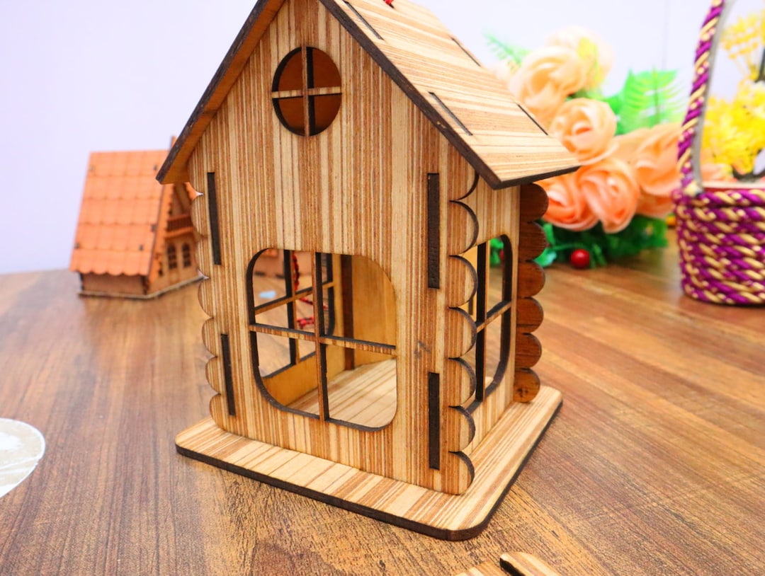 Laser Cut Wooden House Miniature Log Cabin 3mm House Miniature Design ...