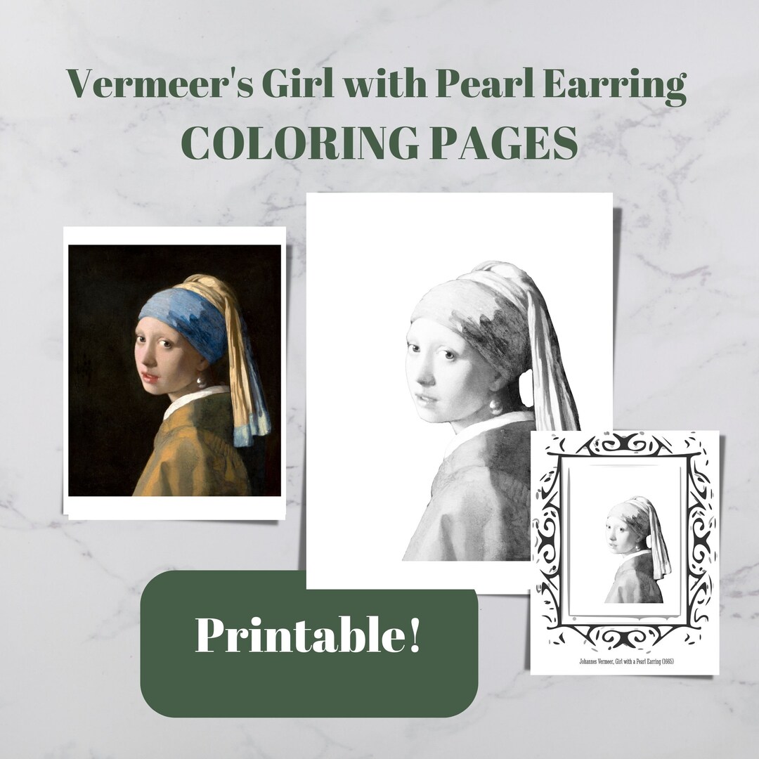 Vermeer Print Fine Art Coloring Book Pages Girl With Pearl Earring - Etsy