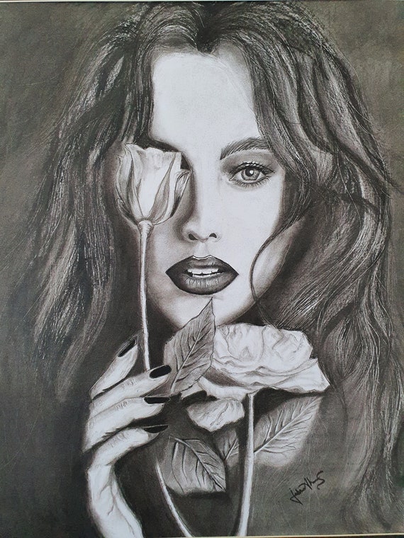 Graphite Pencil Sketch Wall Decor Flowers Rose Original - Etsy