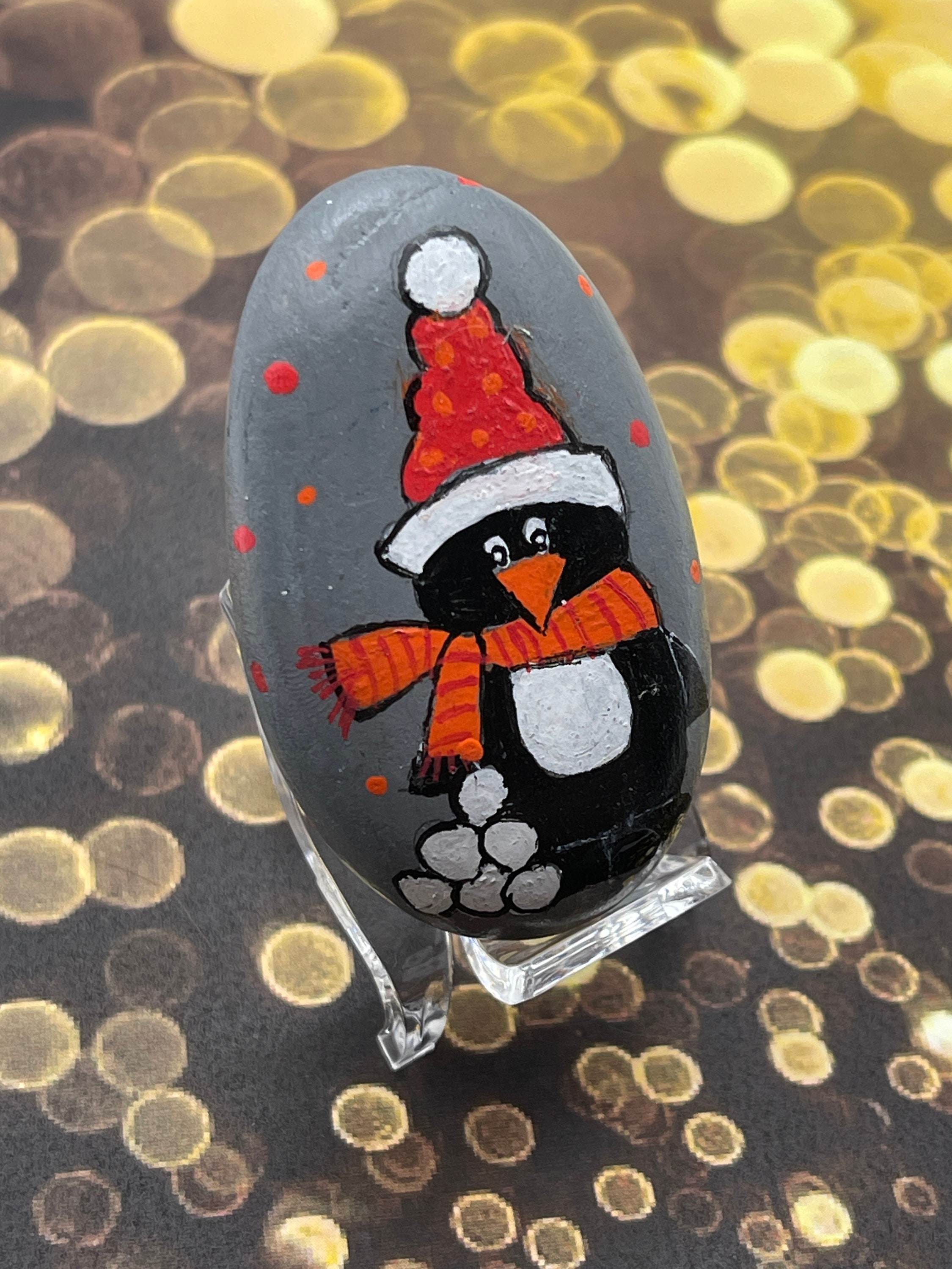 Penguin With Snowballs Wearing Winter Scarf and Hat, Painted Rock ...