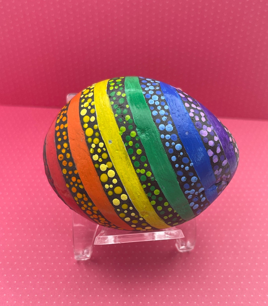 Rainbow Stripes and Dot Art, Painted Rock, Stone Painting - Etsy