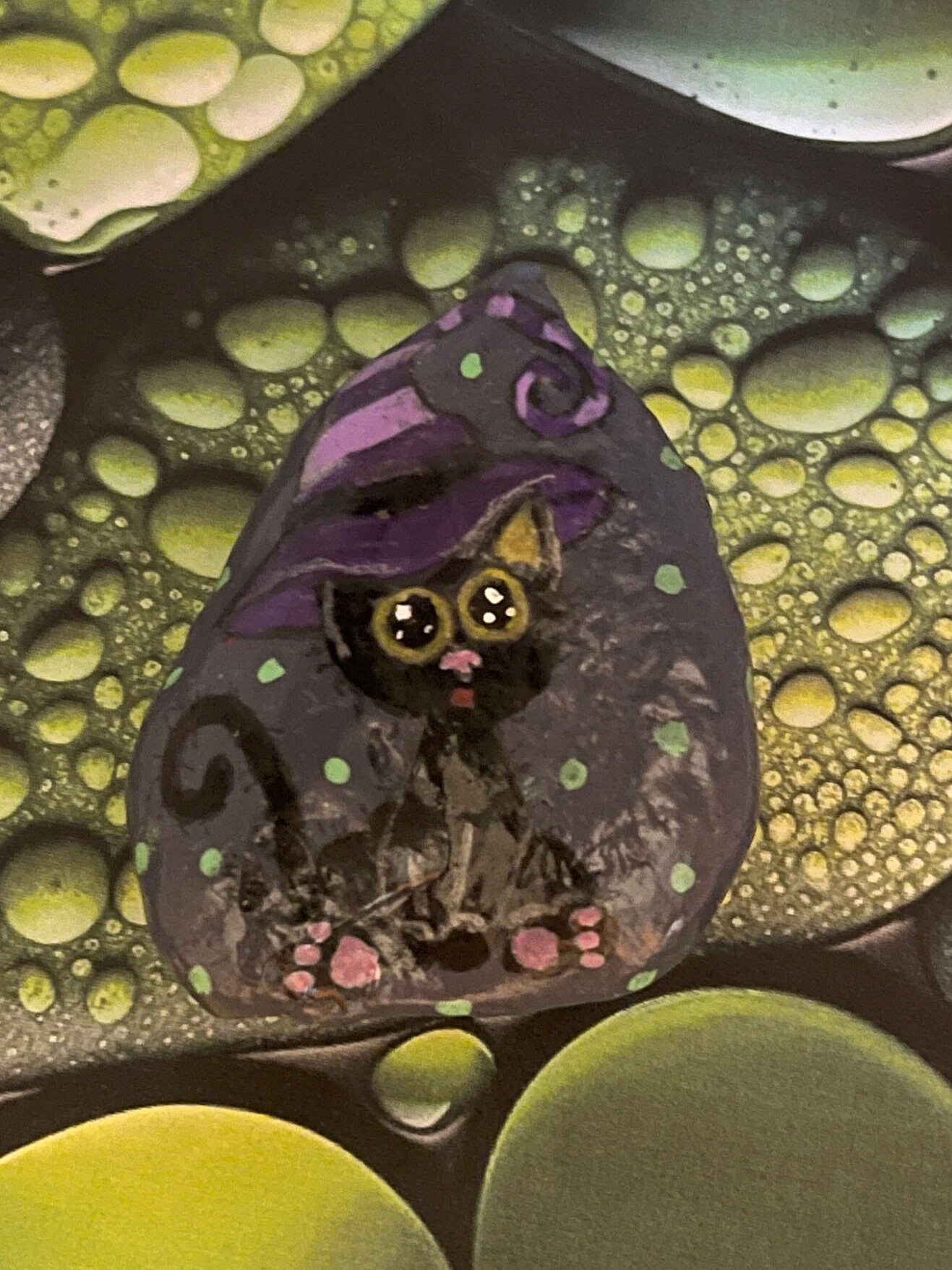 Black Cat With Witch Hat, Hand Painted Rock, Halloween Decoration ...