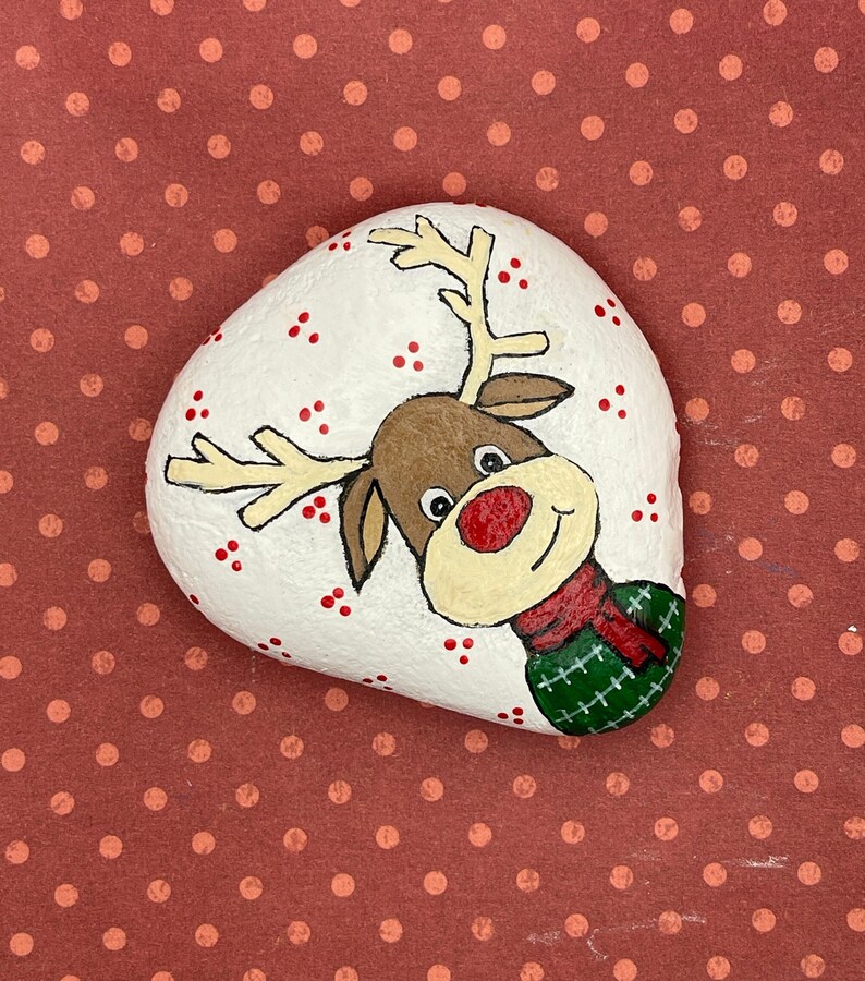 Rudolph Reindeer Wearing Sweater, Winter Decor, Painted Rock, Christmas ...