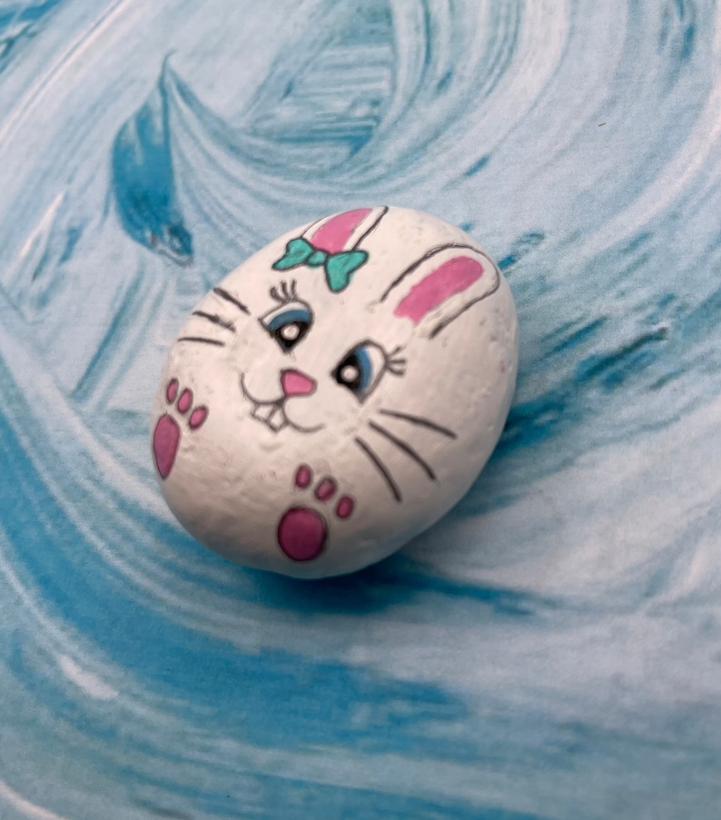 Cute Easter Bunny With a Bow, Easter Decor, Spring Painted Rock, Stone ...