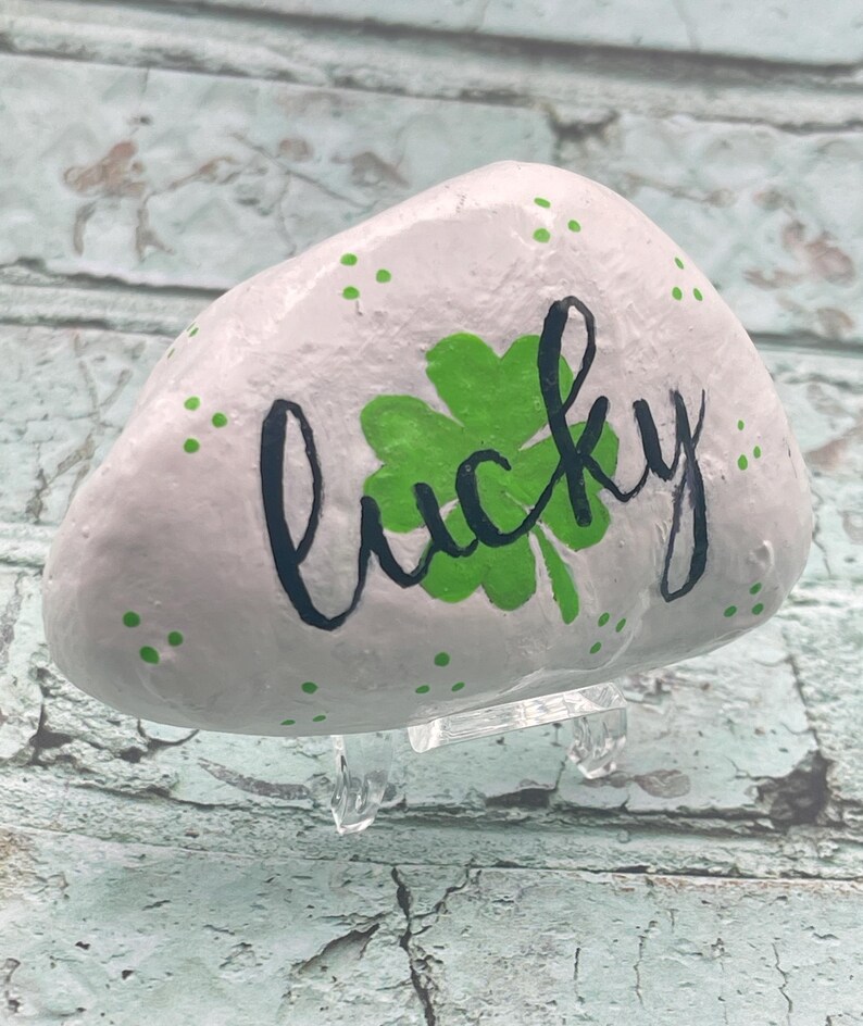 Lucky Rock With Four Leaf Clover, St. Patrick's Day Decor, Unique Irish ...