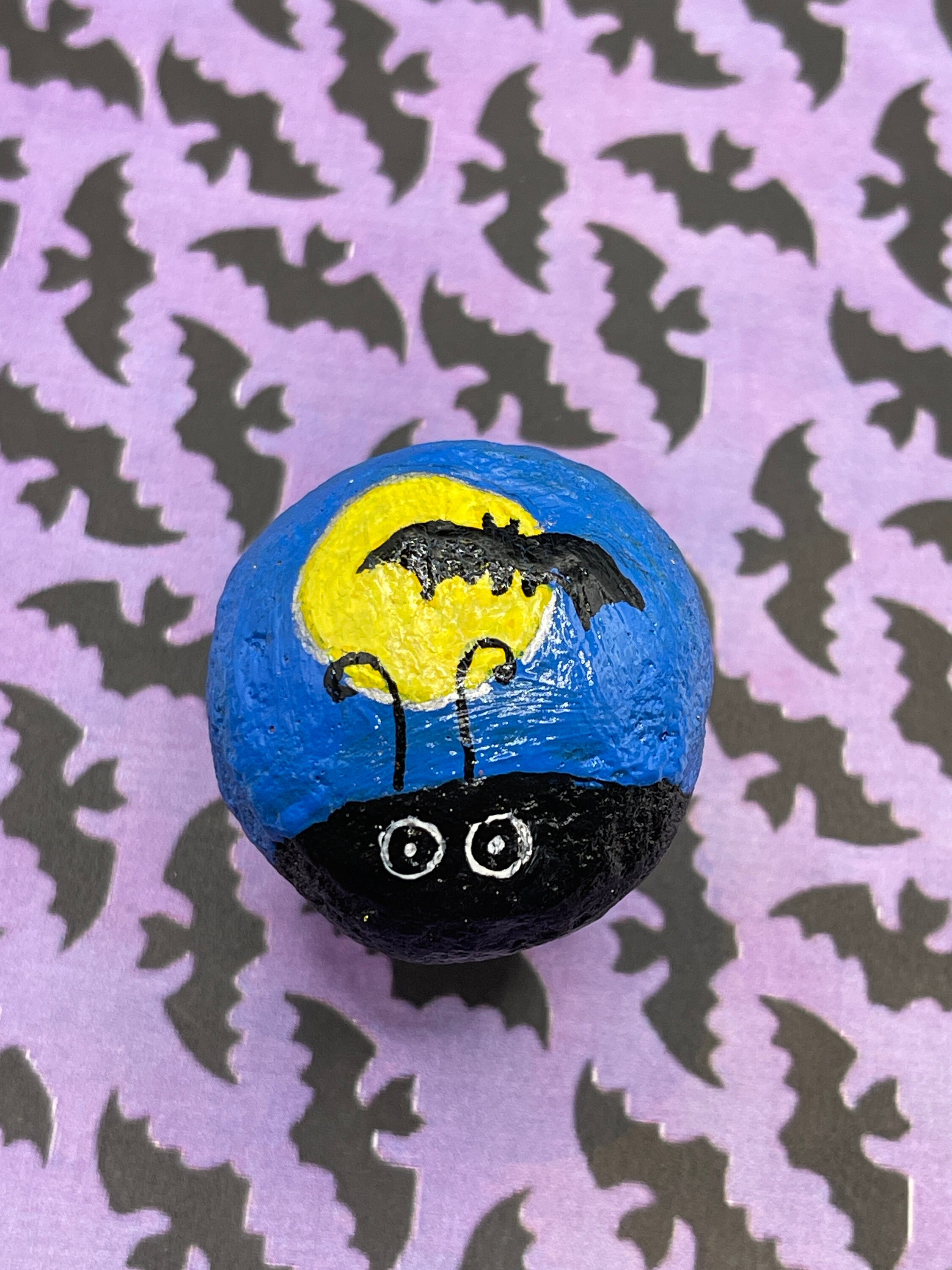 Bat and Full Yellow Moon on Blue Ladybug Halloween Decoration - Etsy