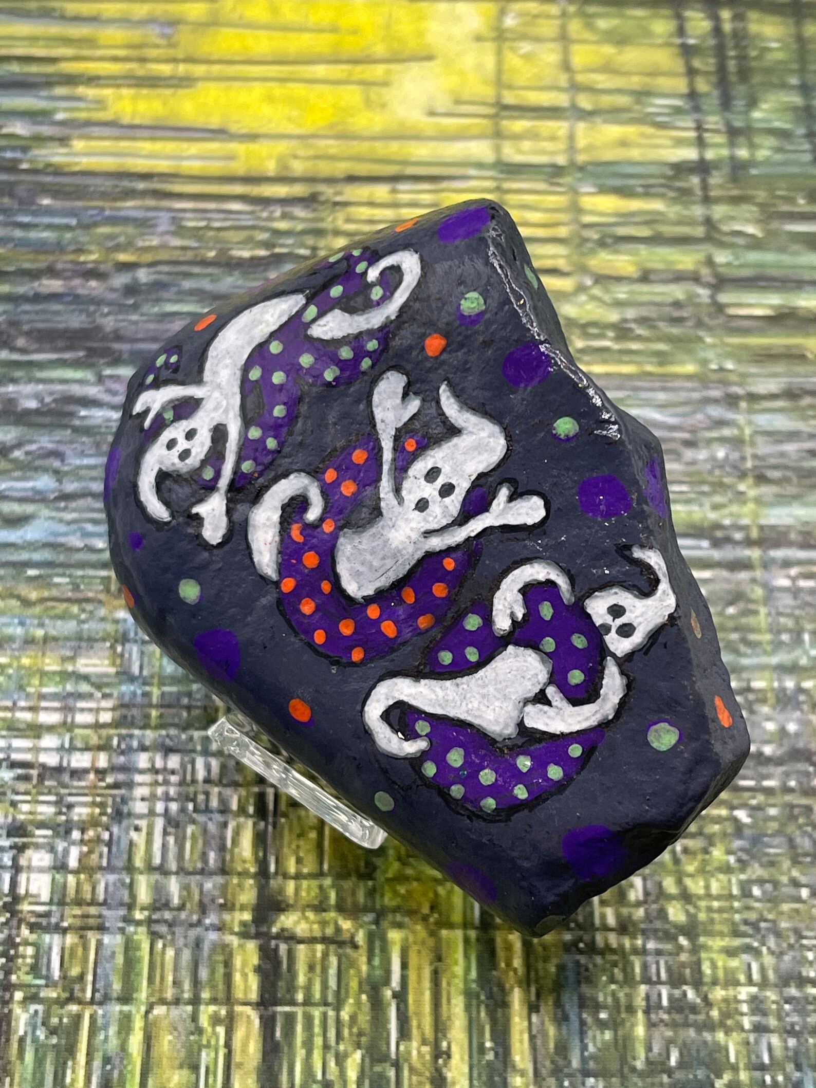 Hand Painted "boo" Rock With Whimsical Ghosts, Cute Halloween Painted ...