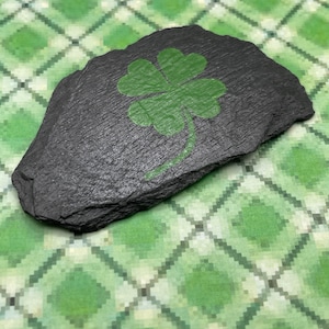 Four Leaf Clover Natural Slate Stone, St. Patrick's Day Decor, Painted ...