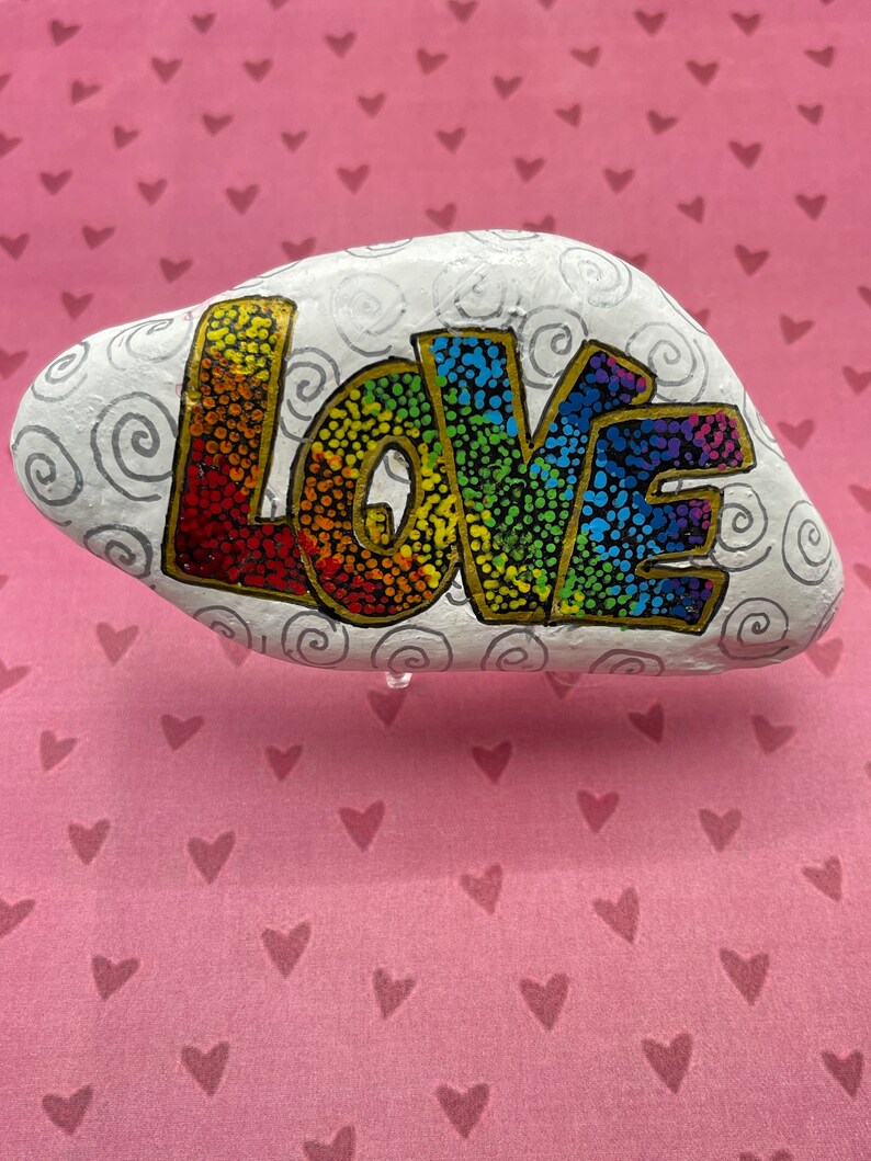 Rainbow Love, Dot Art, Valentine Gift, Large Painted Rock, Stone ...