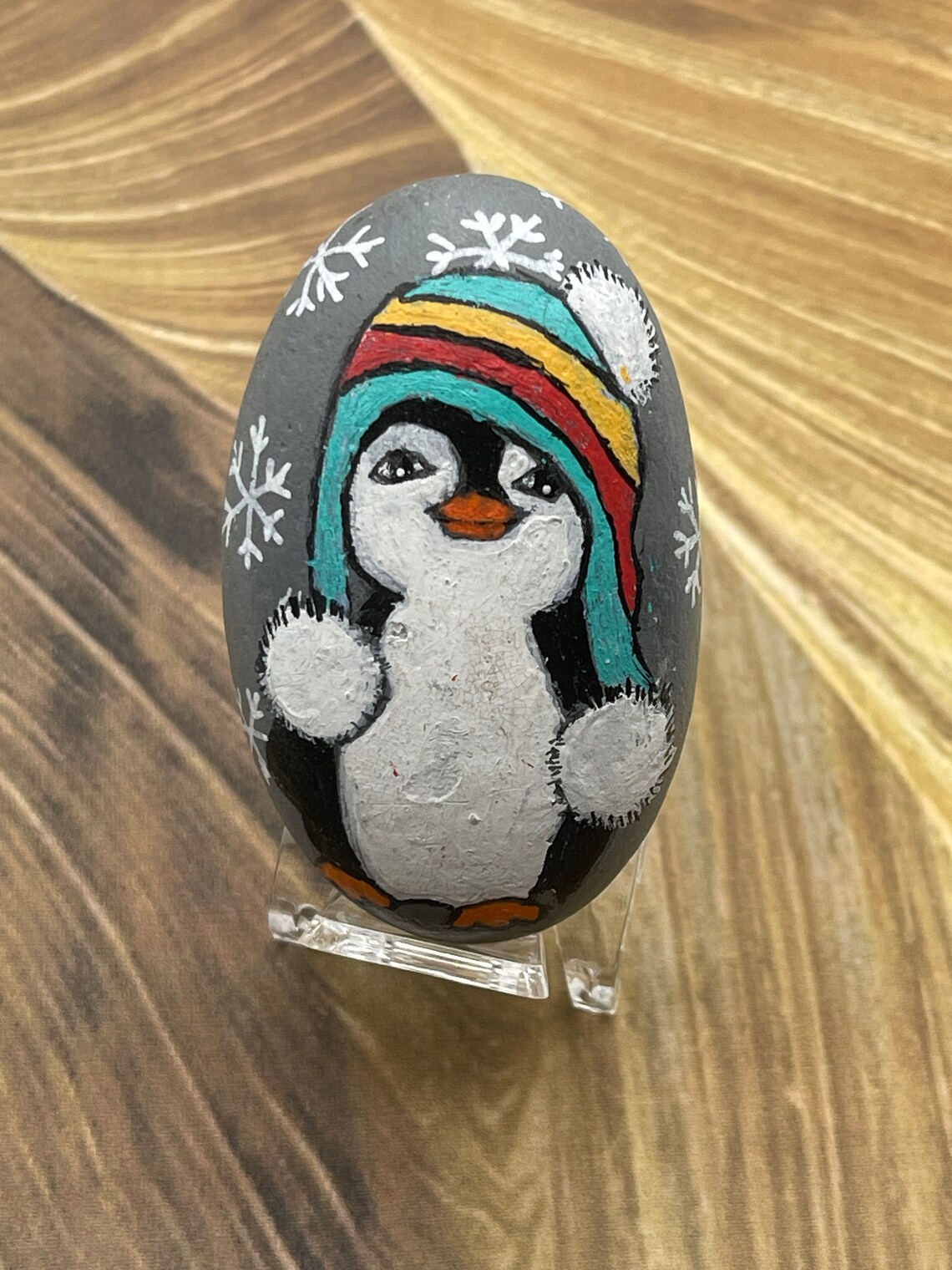 Whimsical Penguin Wearing Snow Hat, Hand Painted Rock, Winter Decor - Etsy