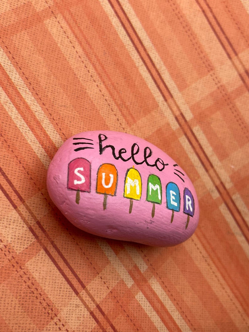 Hello Summer on Rainbow Popsicles, Painted Rock, Stone Painting Art - Etsy